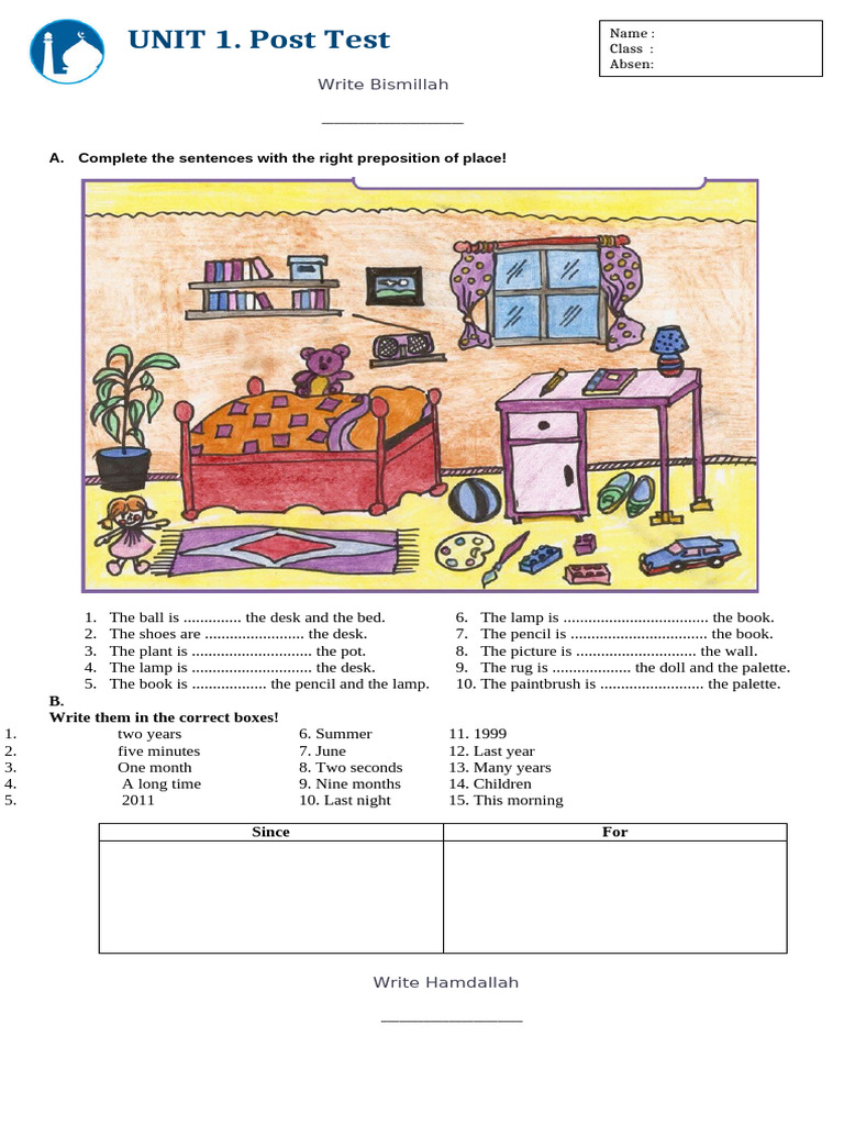 6th Grade. Post Test Since and For | PDF