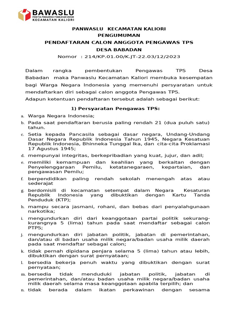 Pengumuman PTPS | PDF