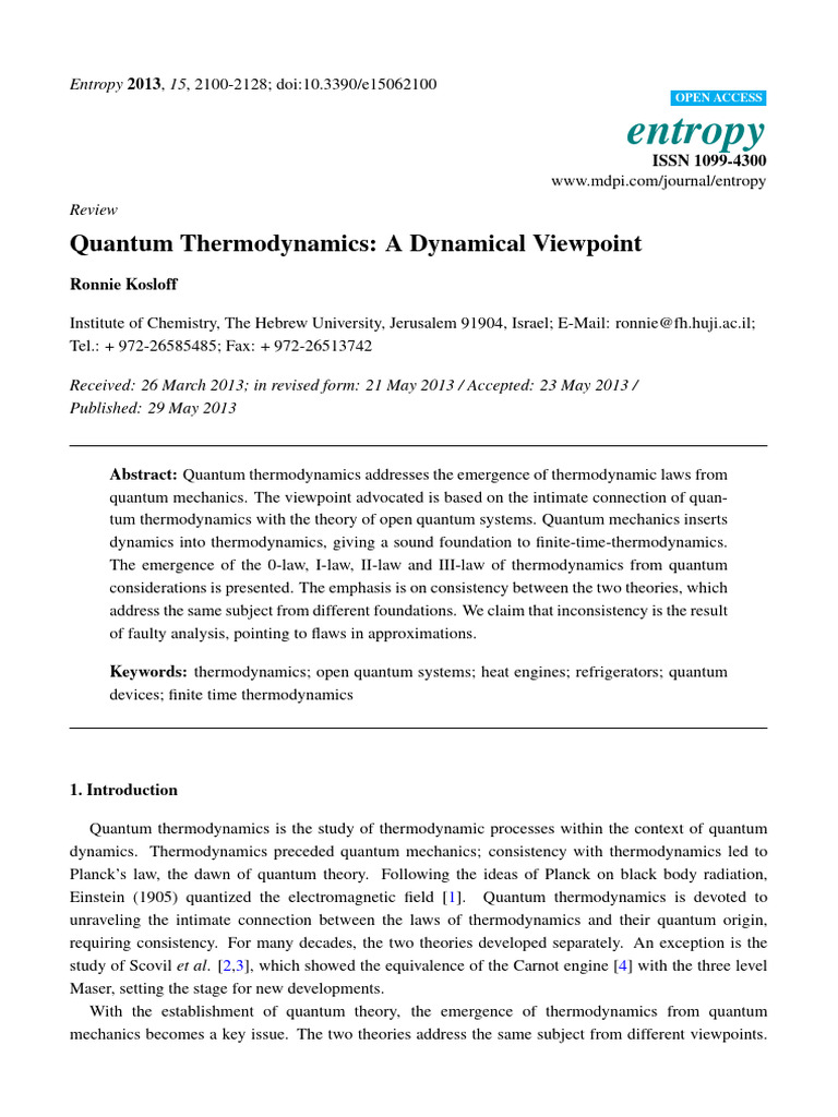 Quantum_Thermodynamics_A_Dynamical_Viewp | PDF | Thermodynamics | Entropy
