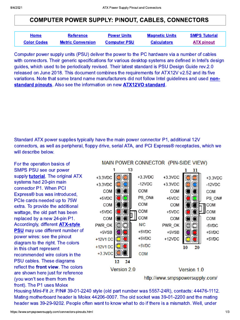 ATX Power Supply Pinout and Connectors | PDF
