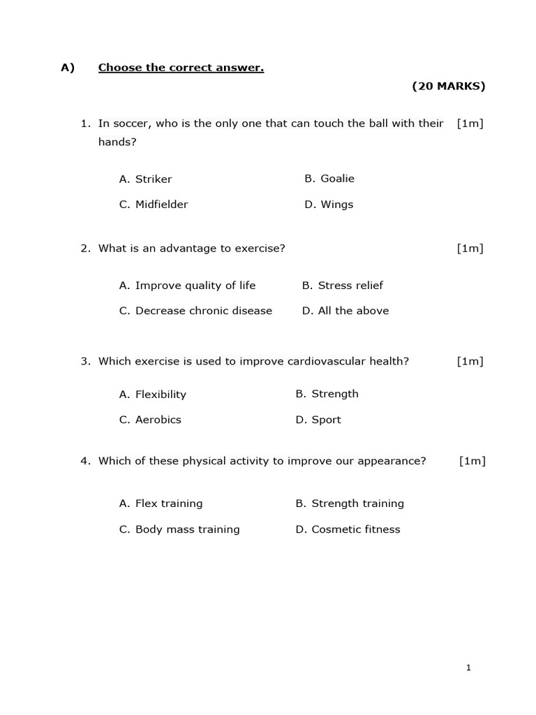 2122 Y6 PE Exam Paper | PDF | Strength Training | Physical Fitness