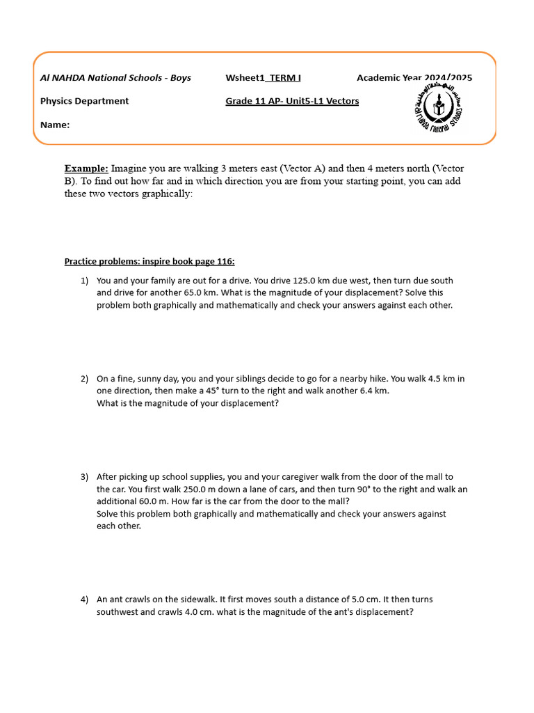 Worksheet1-Vectors Practice Problems From Book | PDF