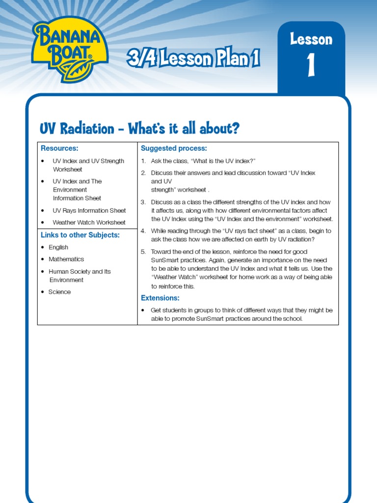 3/4 Lesson Plan 1: UV Radiation - What's It All About? | PDF | Science ...