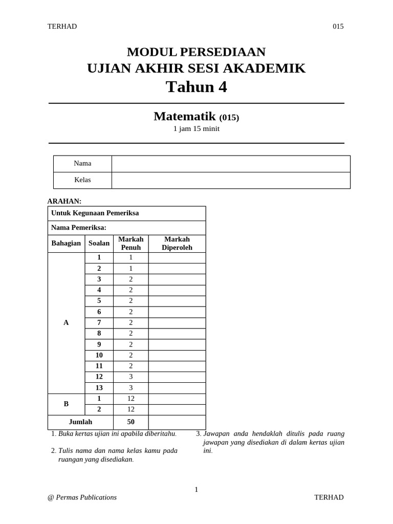 MP Uasa Math T4 | PDF