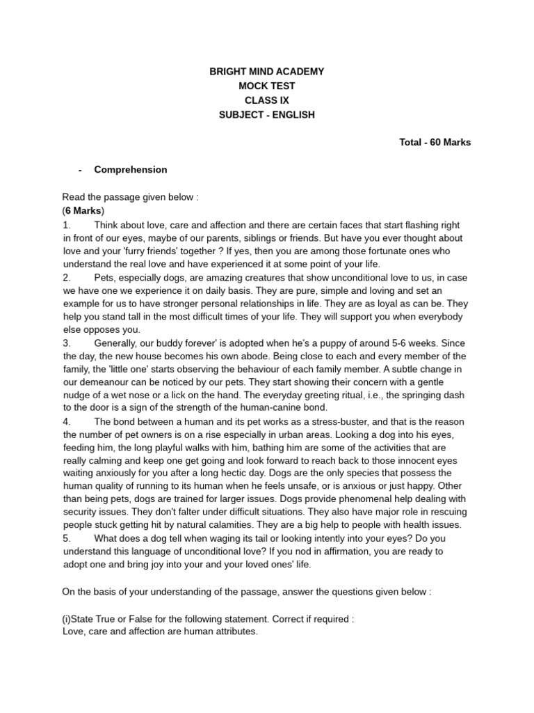 Sample Question Paper | PDF | Pet | Dogs