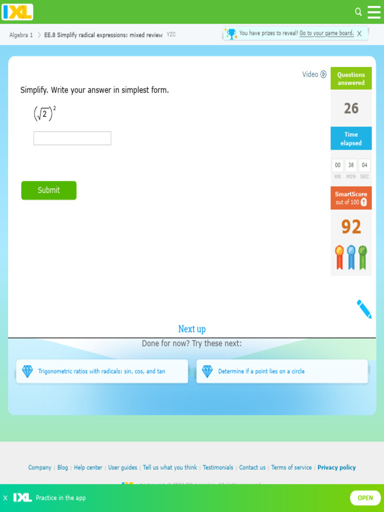 IXL - Simplify Radical Expressions Mixed Review (Algebra 1 Practice ...