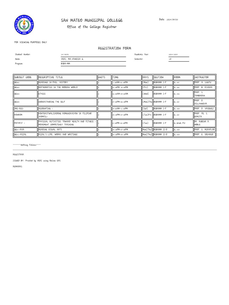 ERS Portal - MY REGISTRATION FORM | PDF