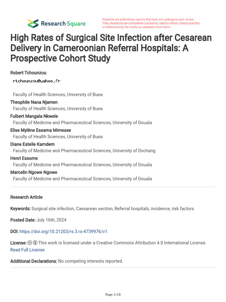 High Rates of Surgical Site Infection After Cesare | PDF | Caesarean ...