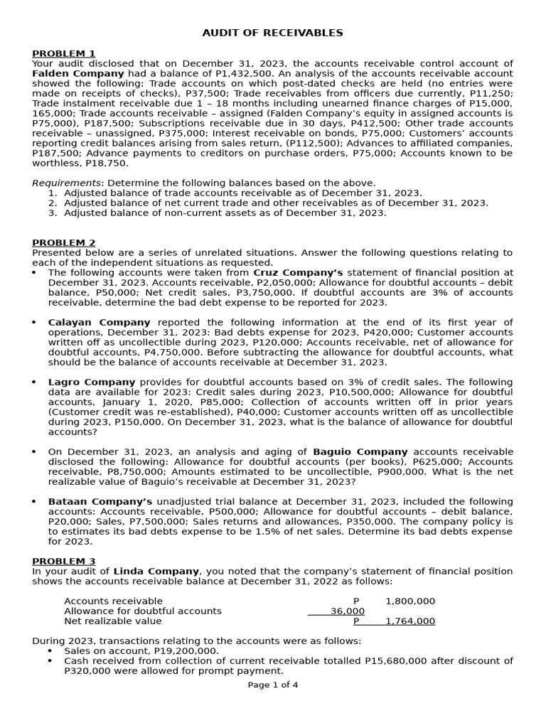 Accounts Receivable Audit Insights | PDF | Bad Debt | Interest