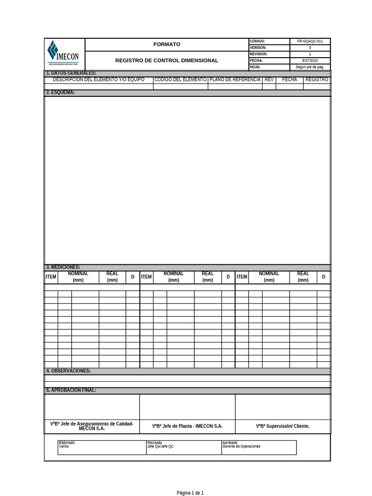 Fr-Gqaqc-011 Registro de Control Dimensional | PDF