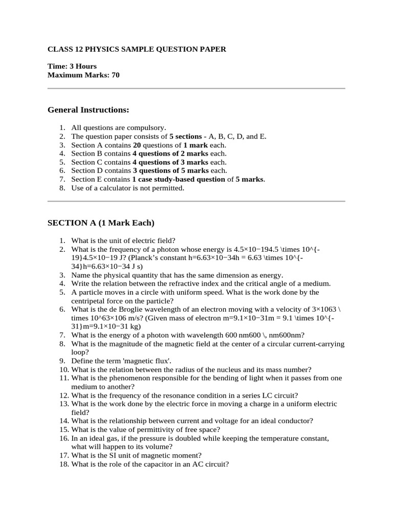 Class 12 Physics Exam Prep | PDF | Photoelectric Effect | Electron