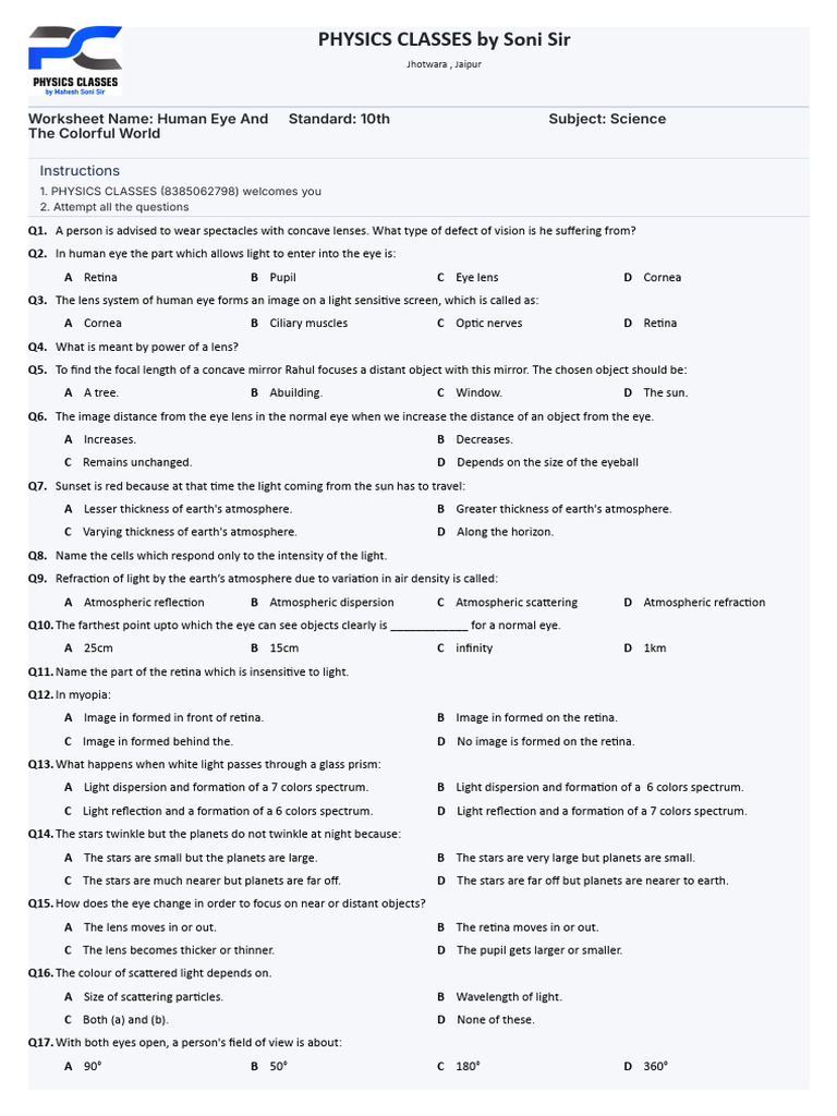 human eye | PDF | Eye | Refraction