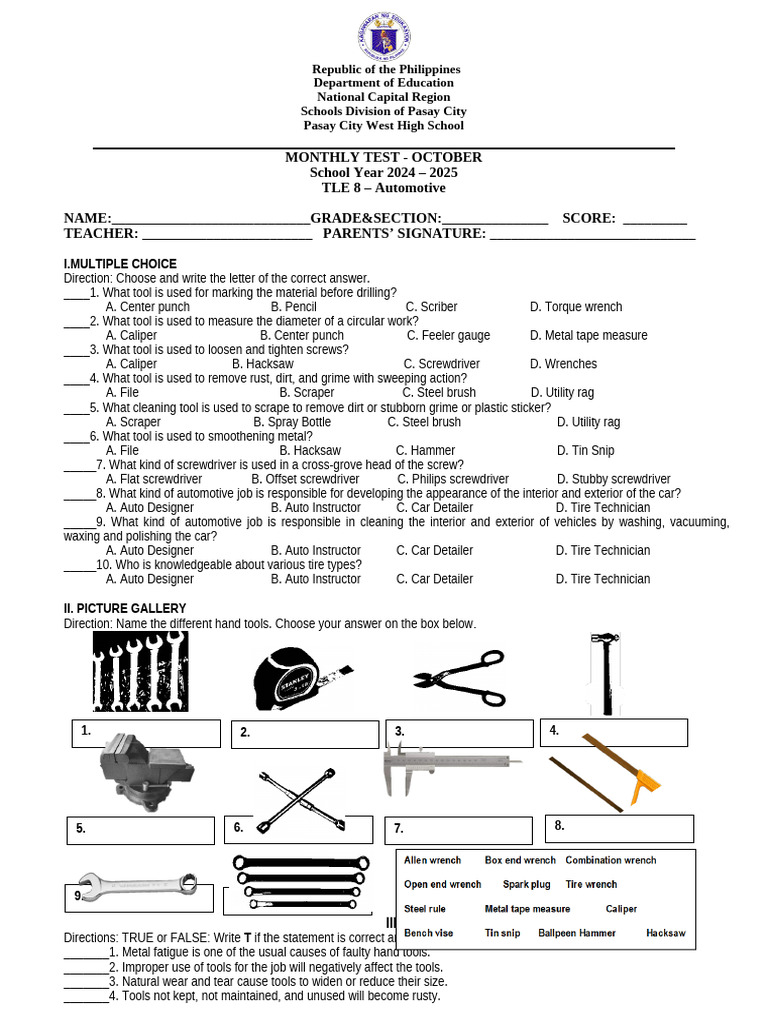 Monthly Test - Automotive A4 | PDF | Manufactured Goods