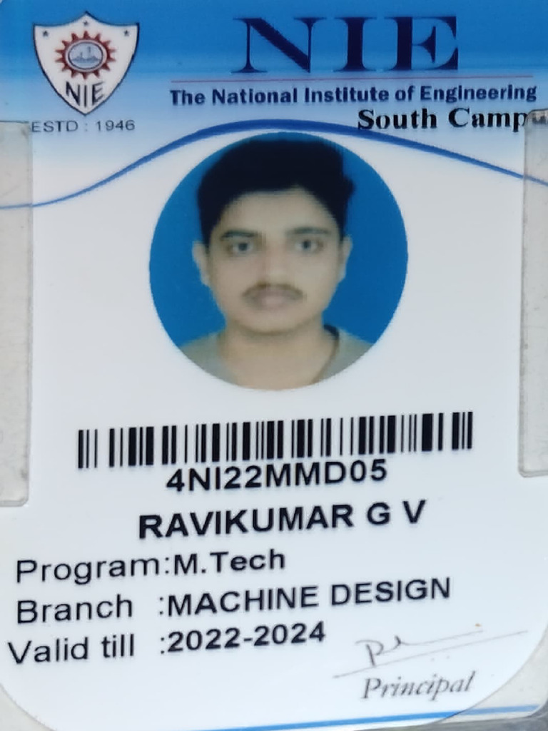 Mtech Machine Design ID Card | PDF