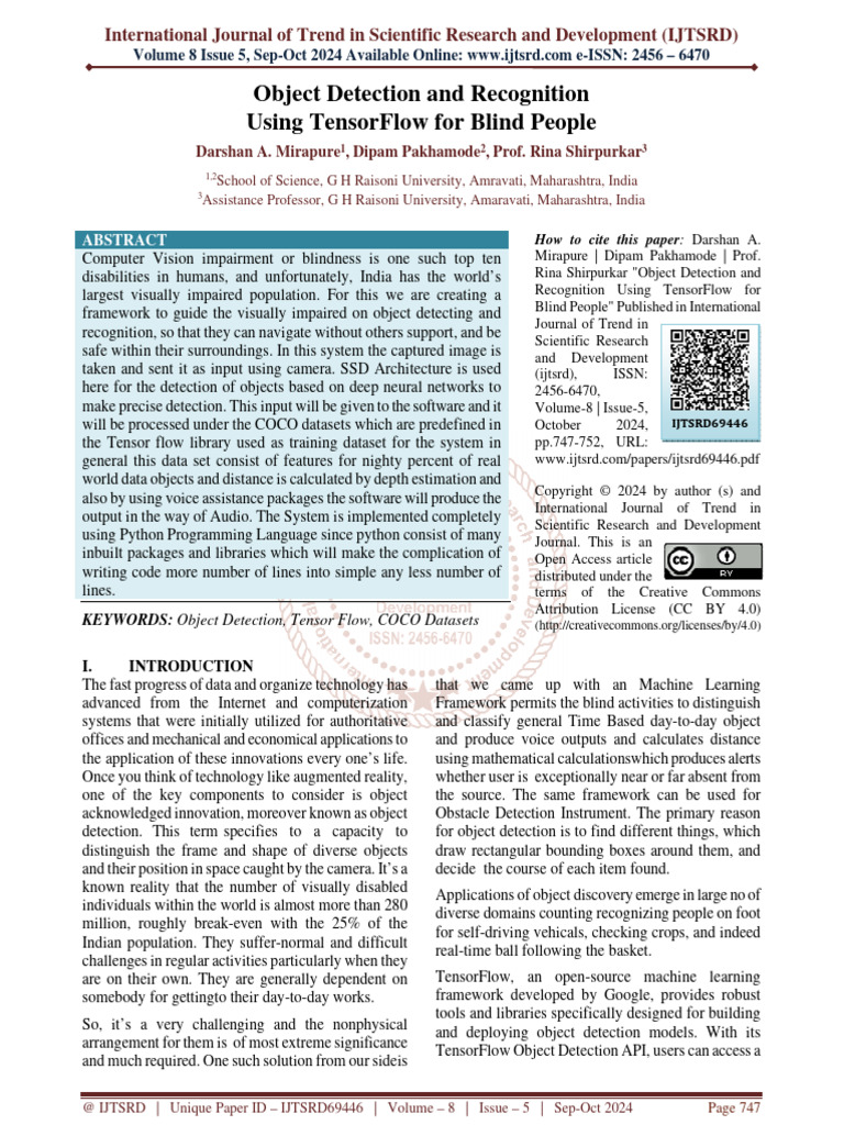 Object Detection and Recognition Using TensorFlow for Blind People ...