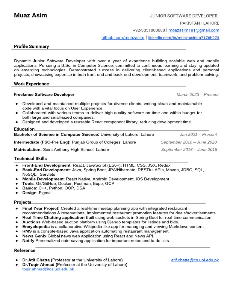 Muaz Asim - SOFTWARE DEVELOPER | PDF | Application Software | Web ...