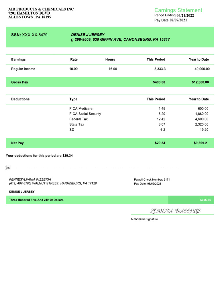 Denise j Jersey Paystub | PDF