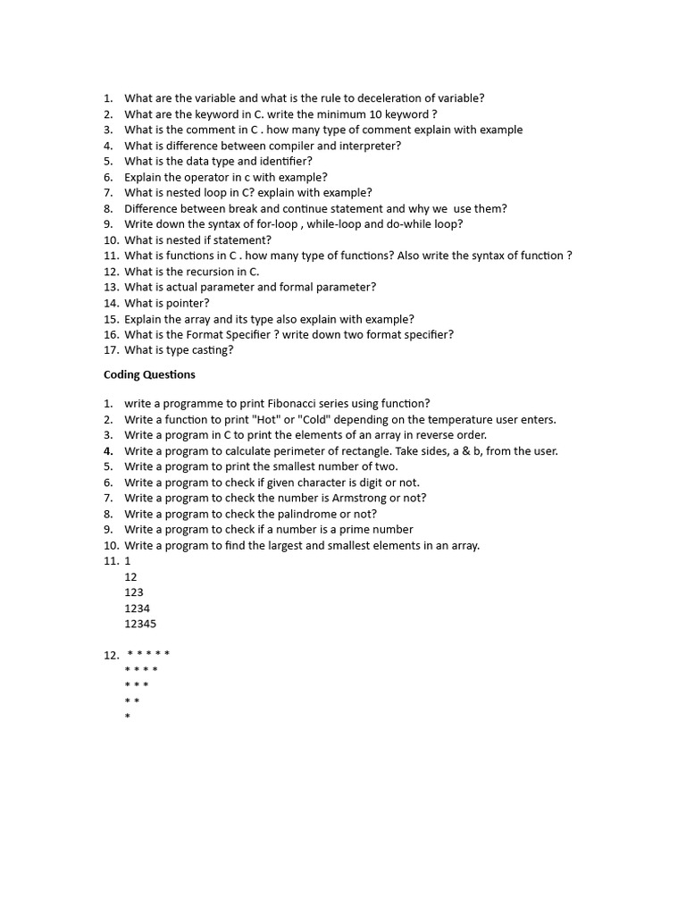 C Question Paper | PDF