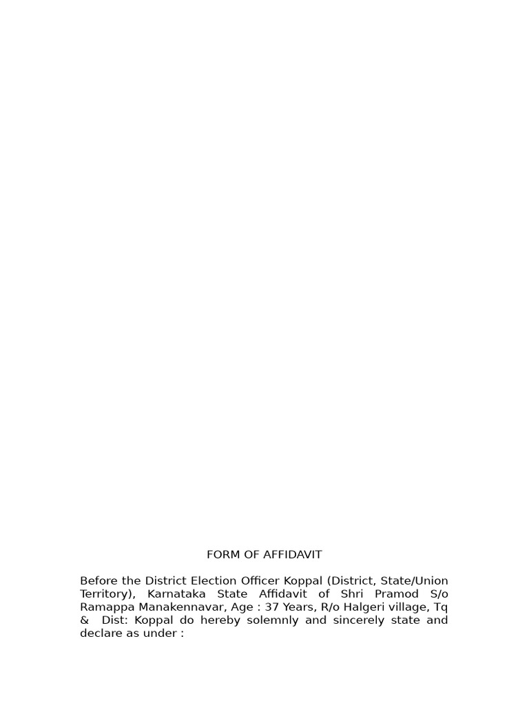 Form Of Affidavit Pdf