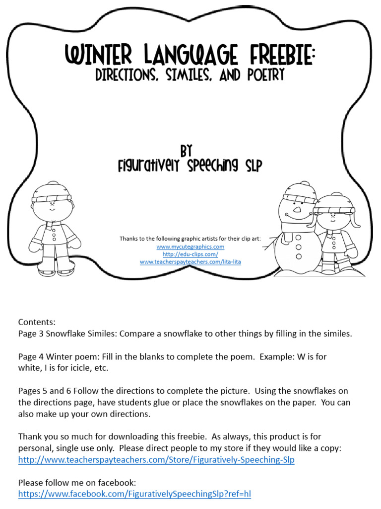 Winter Language Freebie:: Directions, Similes, and Poetry | PDF