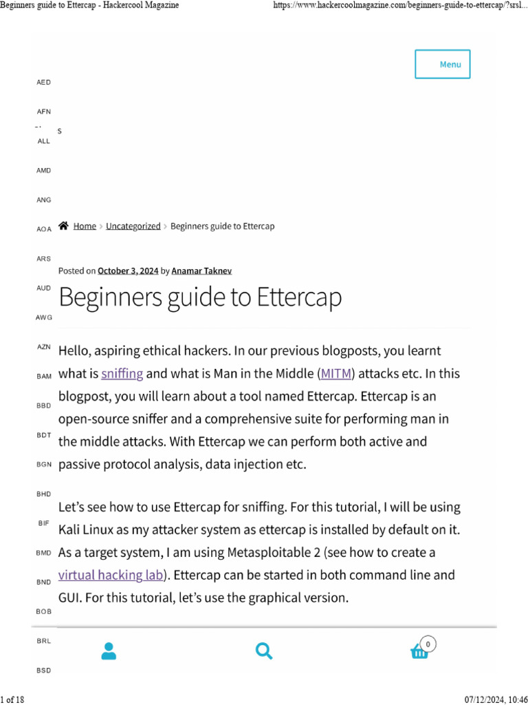 MITM attack using ETTERCAP TOOL | PDF