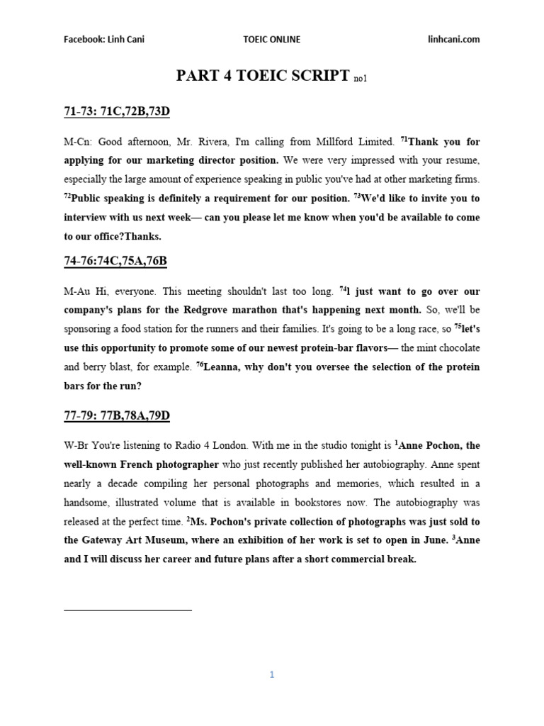 TOEIC Practice Scripts by Linh Cani | PDF