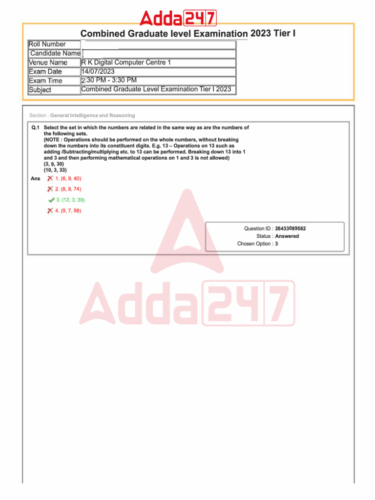 SSC CGL 2023 Tier 1 14th-July-2023-Shift-3 | PDF