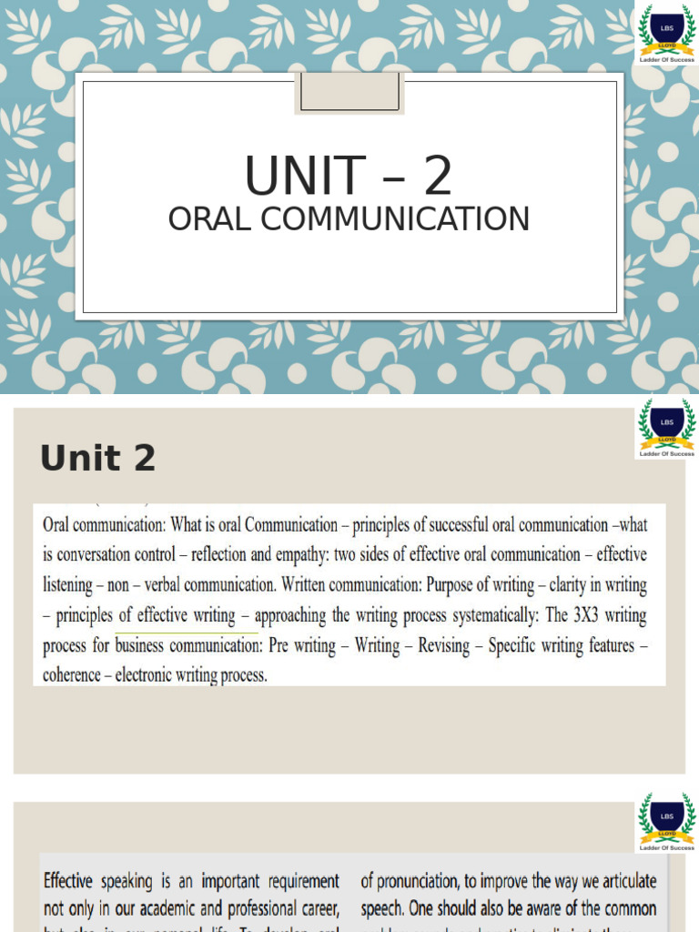 Unit - 2: Oral Communication | PDF