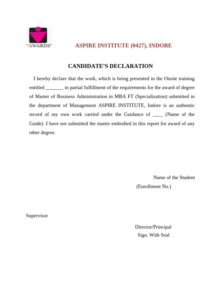 MBA Training Declaration Form | PDF