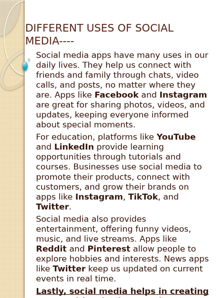 Different Uses of Social Media - 1 | PDF | Social Media | Popular ...