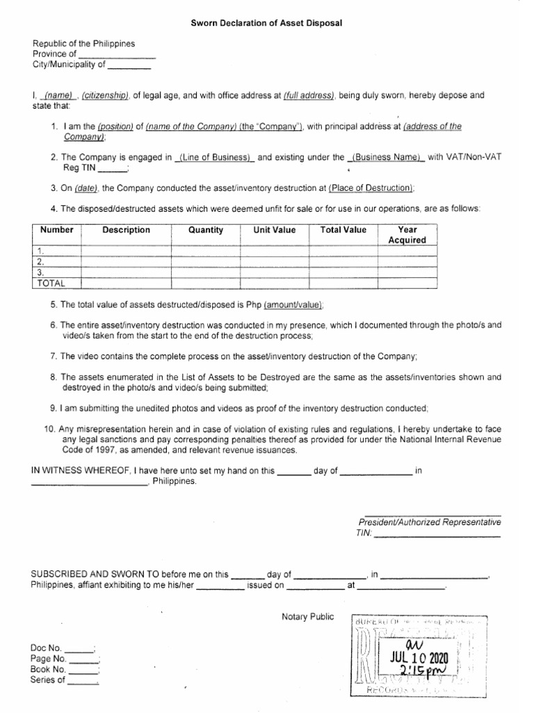 Sworn Declaration of Asset Disposal | PDF
