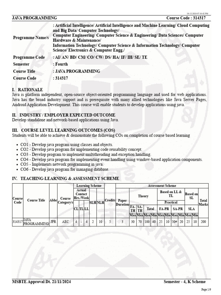 314317-JAVA PROGRAMMING (K-Scheme-Syllabus) | PDF | Method (Computer Programming) | Class ...