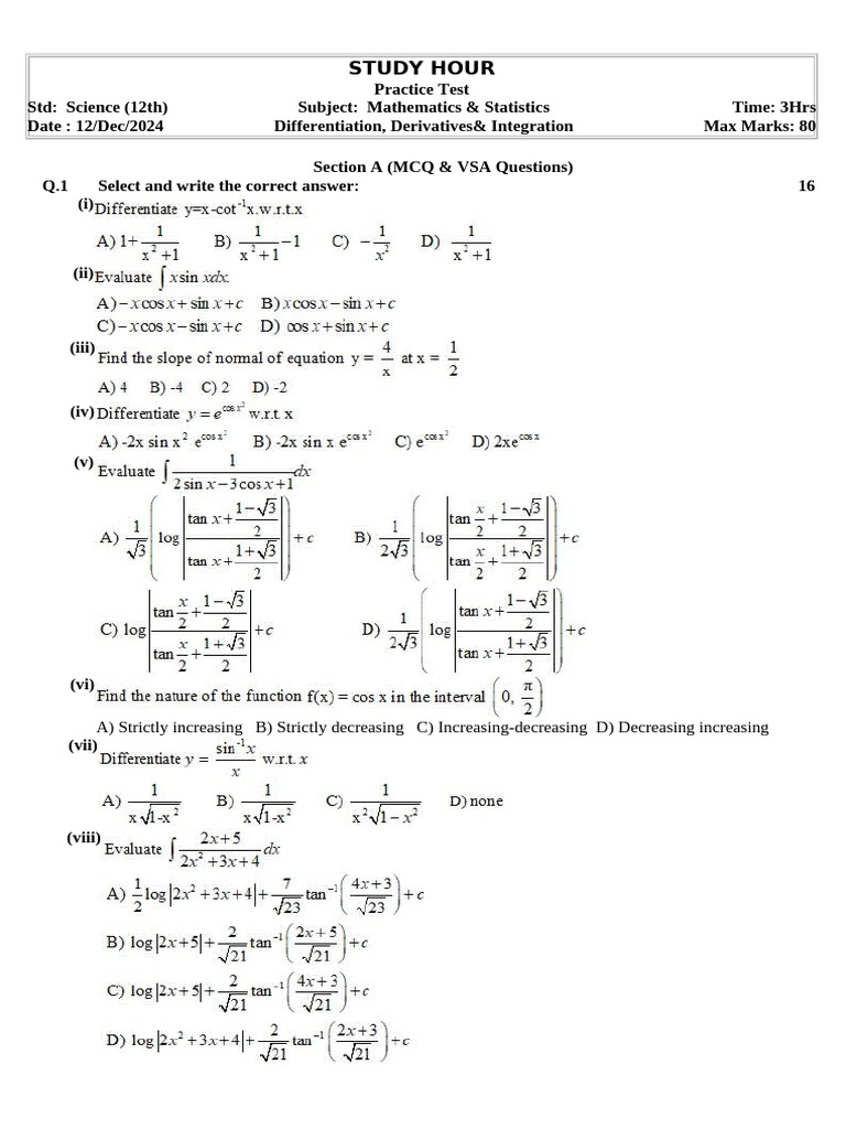 Maths 2 - Differentiation, Derivatives& Integration | PDF | Integral | Derivative