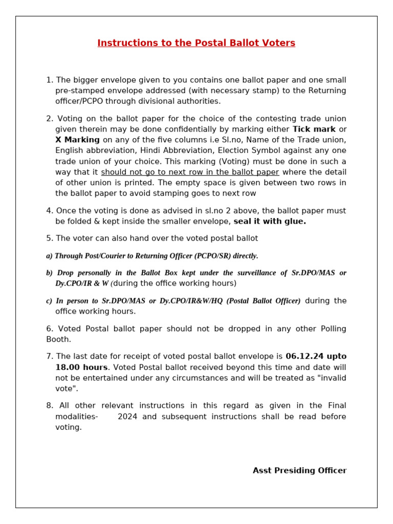 Postal Ballot Voting Instructions 2024 | PDF