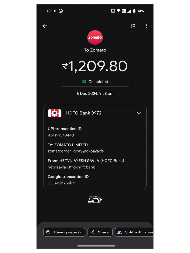 Screenshot_20241216-131651 Zomato Gpay Ss-1 | PDF