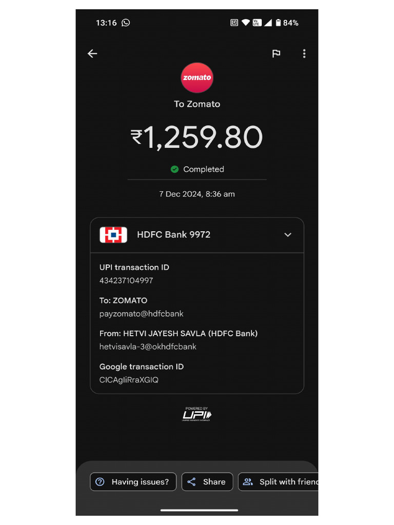 Screenshot_20241216-131659 zomato Gpay ss | PDF