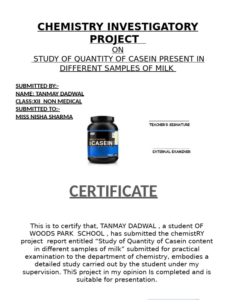 Chemistry Project | PDF | Milk | Dairy