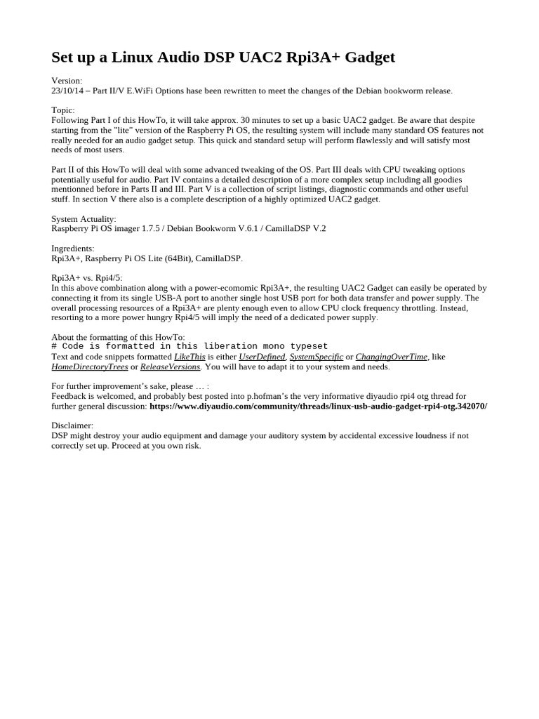 RPi USB Audio Gadget HowTo Oct 23 | PDF | Booting | Computer Engineering