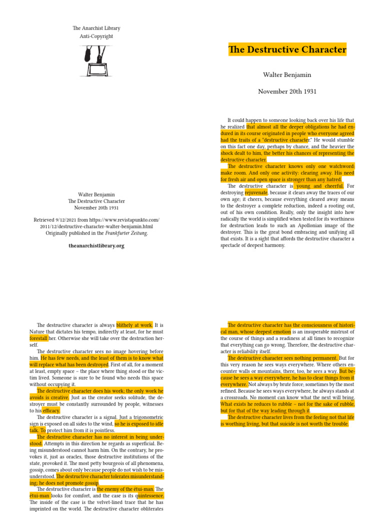 walter-benjamin-the-destructive-character.lt | PDF | Psychology