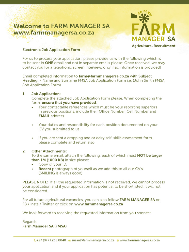 Agricultural Job Application Form | PDF