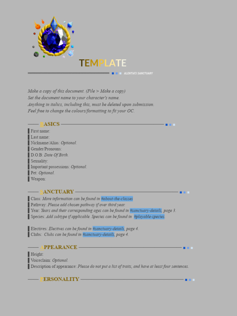 Character Creation Template for Roleplay | PDF