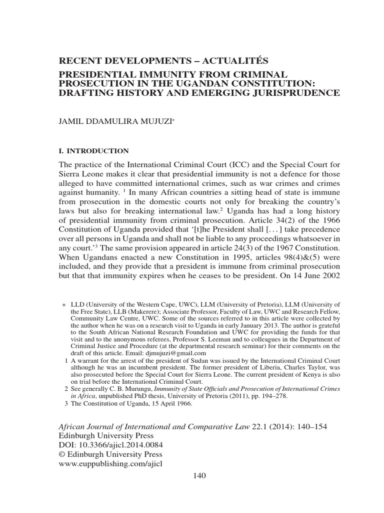 Presidential Immunity in Uganda's Law | PDF | International Criminal ...