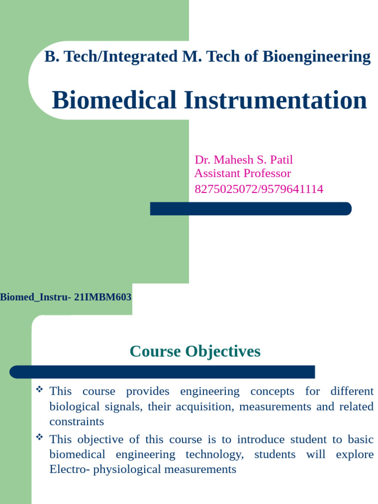Biomedical Instrumentation Course Overview | PDF | Electromyography ...