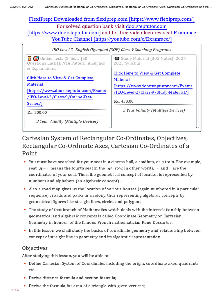 Coordinate Geometry | PDF | Cartesian Coordinate System | Circle