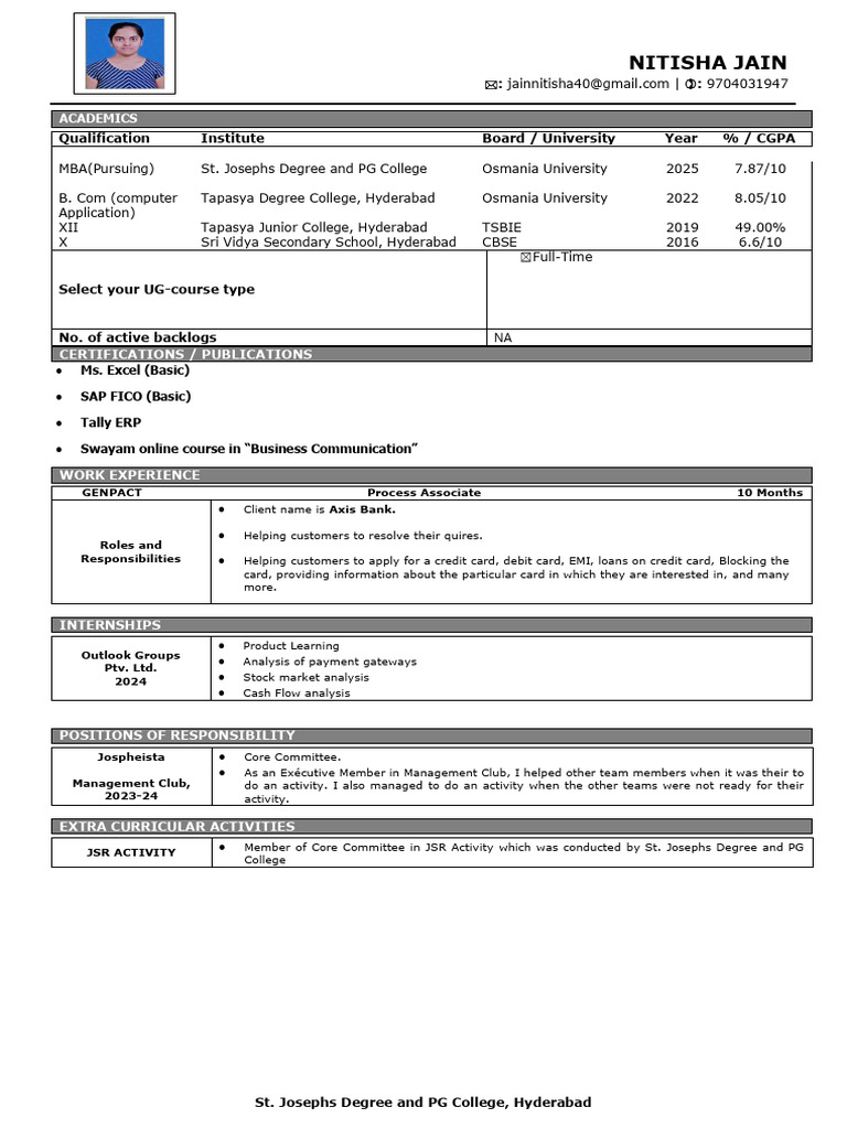 Nitishajain_Resume-1-1 | PDF | Personal Finance | Business