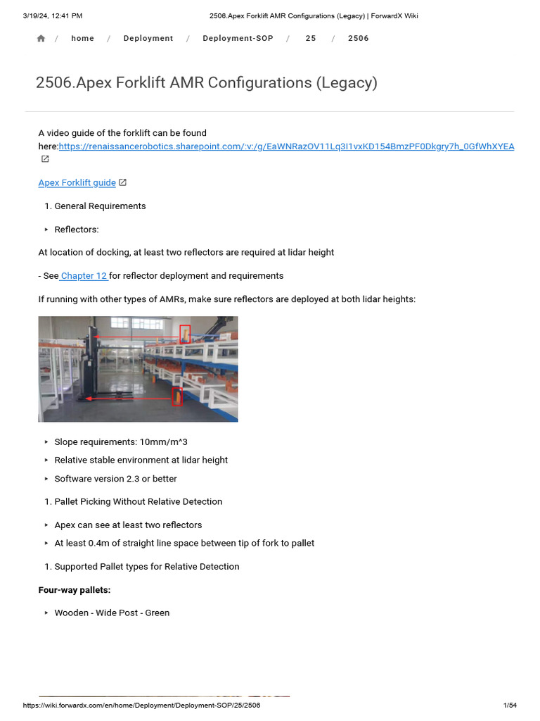 2506.apex Forklift AMR Configurations (Legacy) - ForwardX Wiki | PDF | Forklift | Pallet