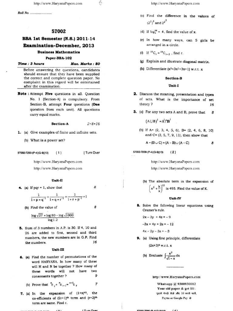 Bba 1 Sem Business Mathematics 57002 Dec 2013 | PDF