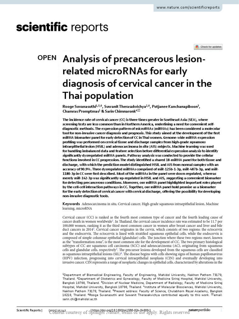 Analysis of Precancerous Lesion-Related MicroRNAs | PDF | Health ...