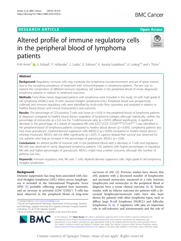 Immune Cell Profiles in Lymphoma Patients | PDF | Lymphoma | Natural ...