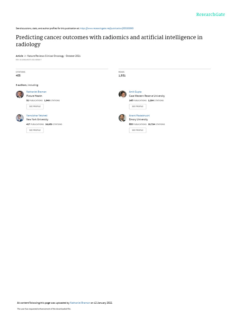 Predicting Cancer Outcomes With Radiomics and Artificial Intelligence in Radiology 1634562275 1 ...